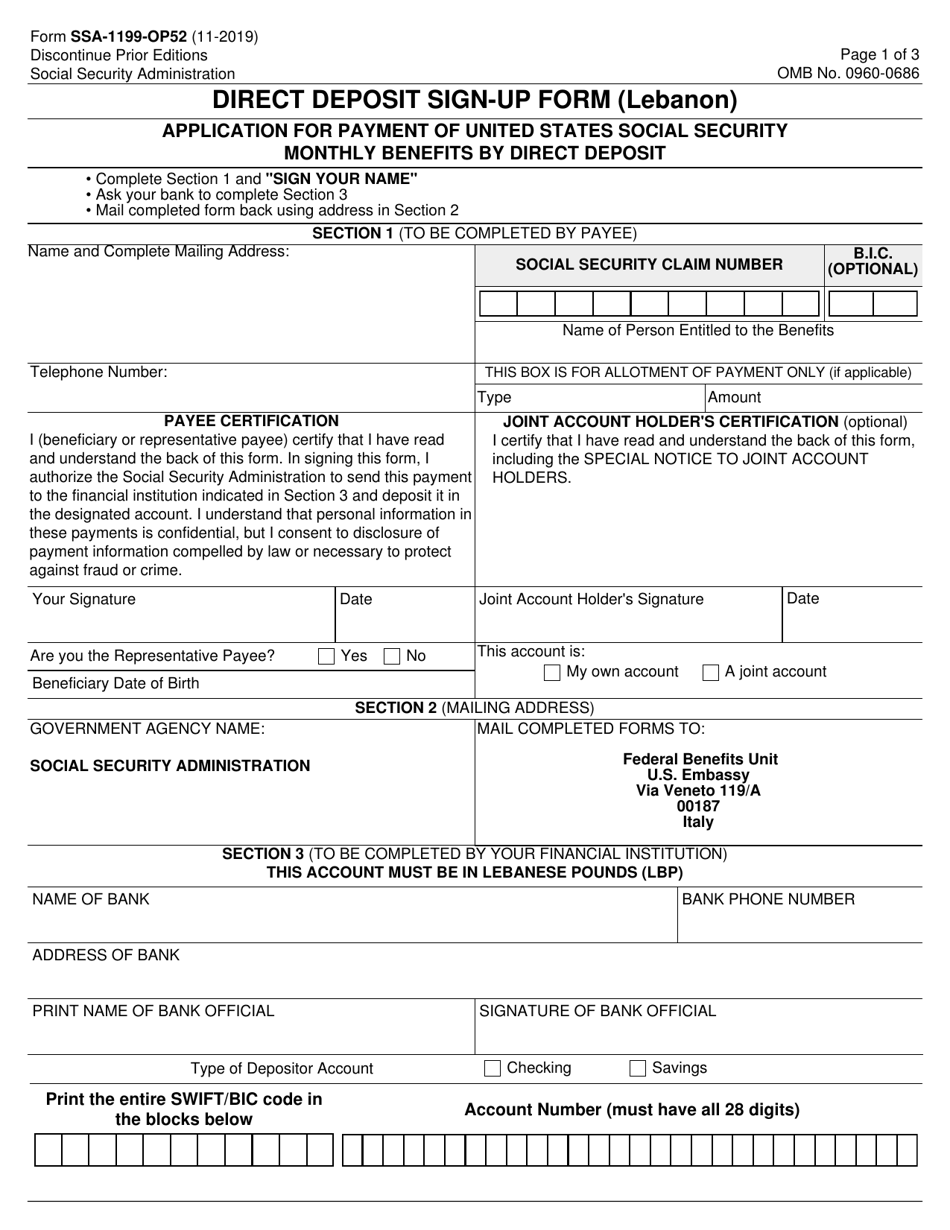 Form SSA-1199-OP52 - Fill Out, Sign Online and Download Fillable PDF ...
