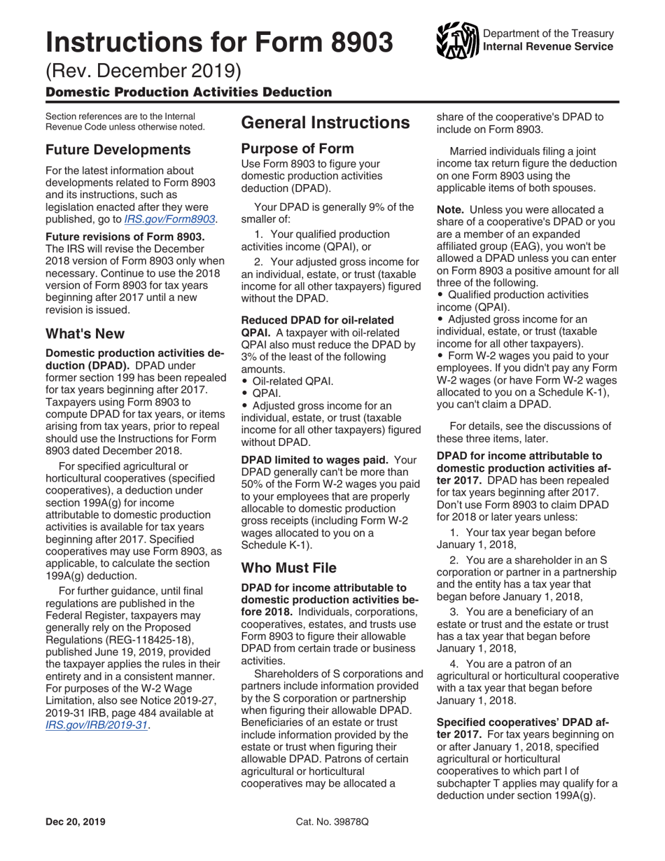 Download Instructions for IRS Form 8903 Domestic Production Activities ...