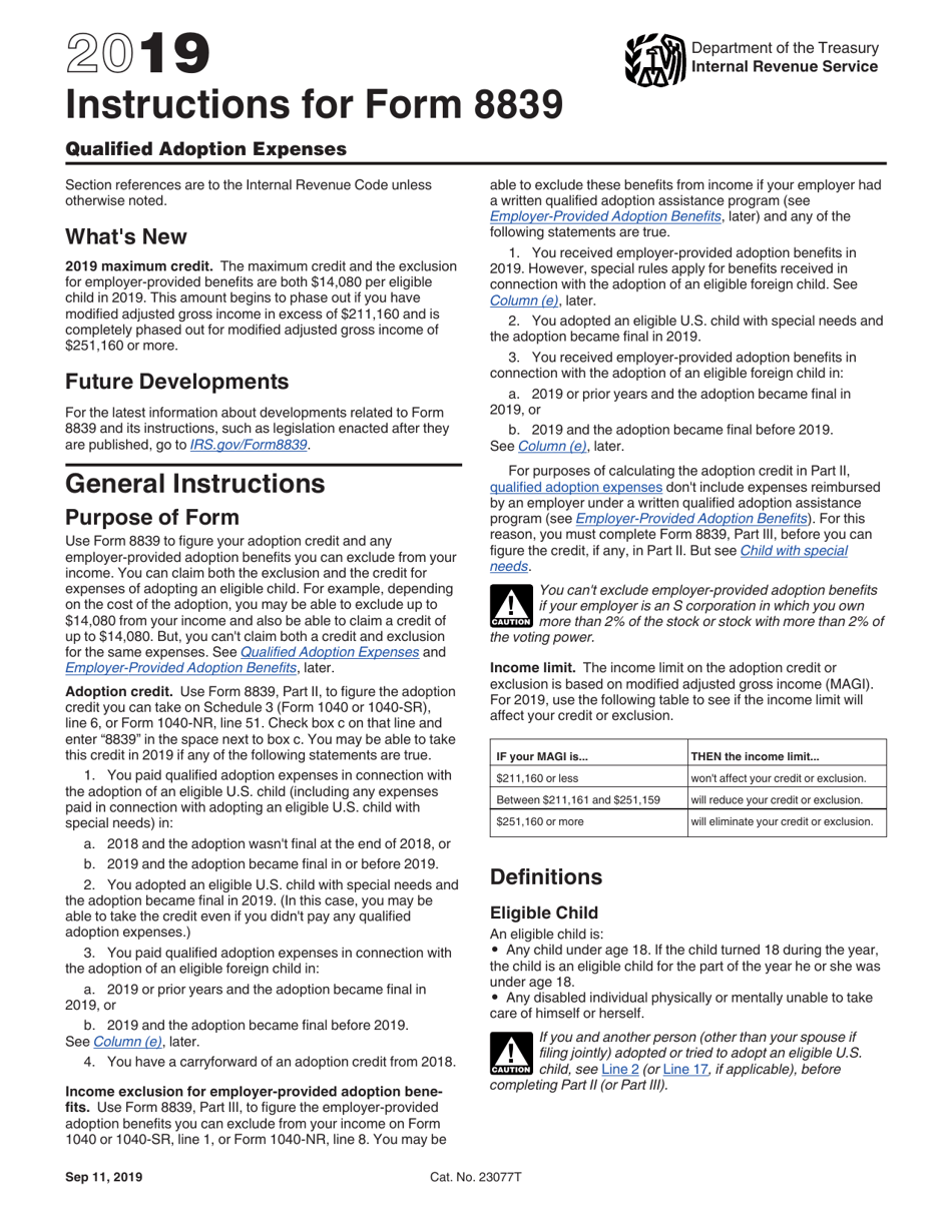 Download Instructions for IRS Form 8839 Qualified Adoption Expenses PDF ...