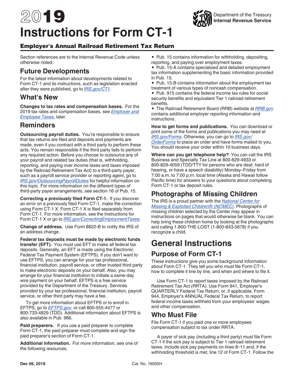 Download Instructions for IRS Form CT-1 Employer's Annual Railroad ...
