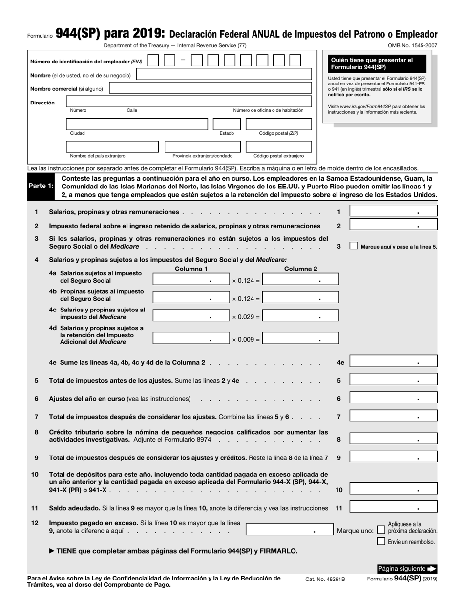 IRS Formulario 944(SP) Download Fillable PDF or Fill Online Declaracion ...