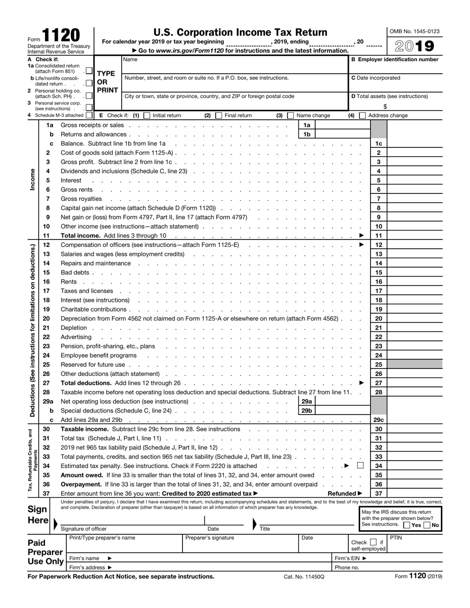 IRS Form 1120 - 2019 - Fill Out, Sign Online and Download Fillable PDF ...
