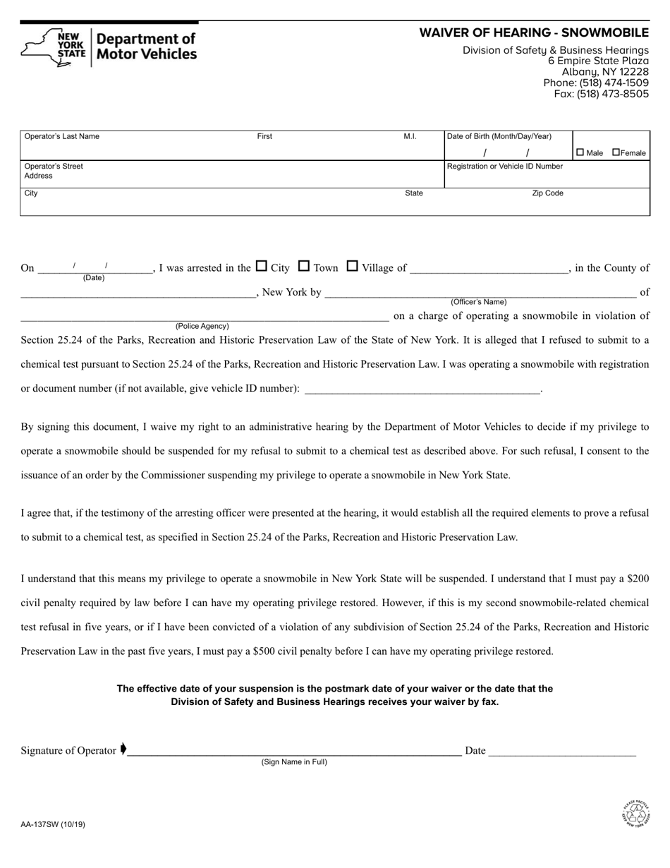 Form AA-137SW - Fill Out, Sign Online and Download Fillable PDF, New ...