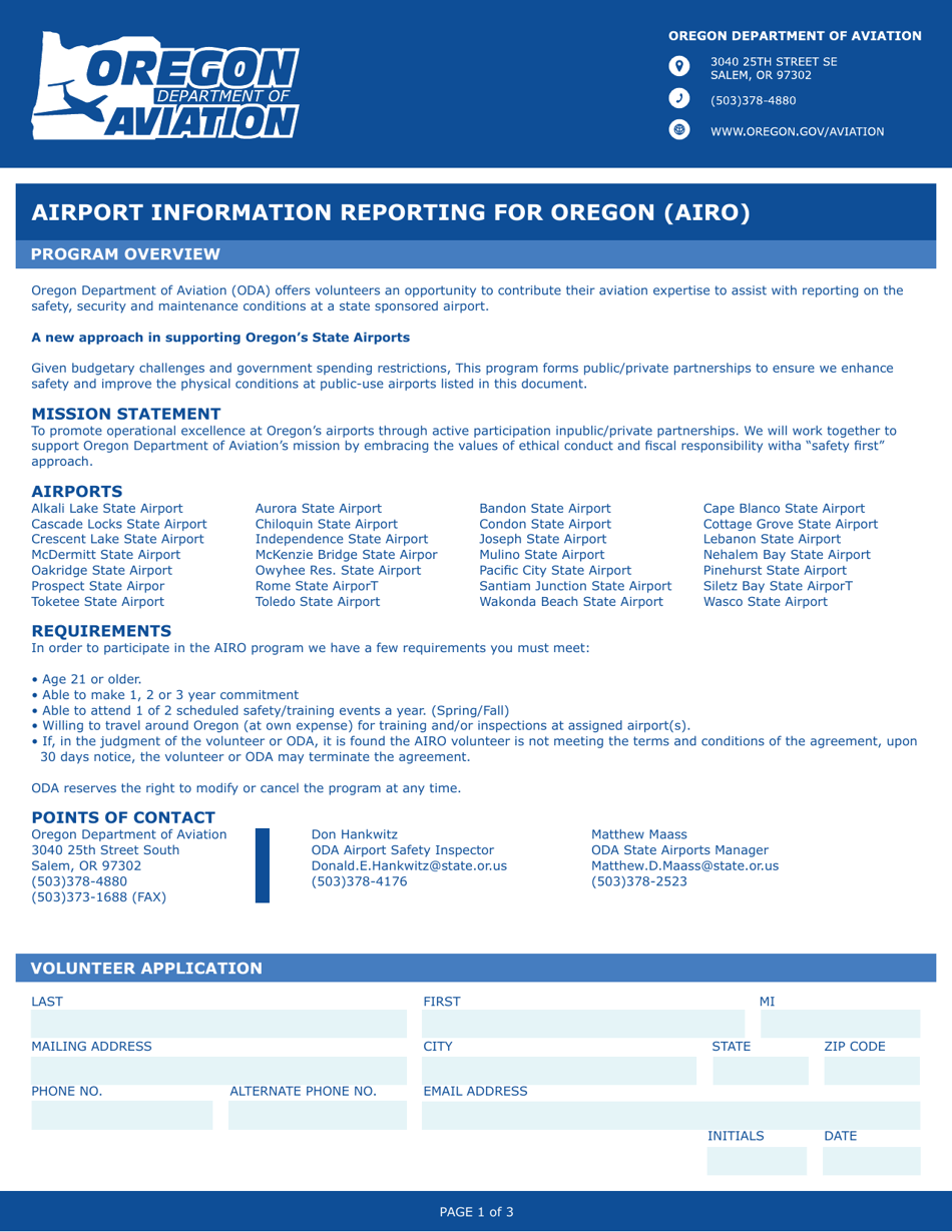 Oregon Airport Information Reporting for Oregon (Airo) - Fill Out, Sign ...