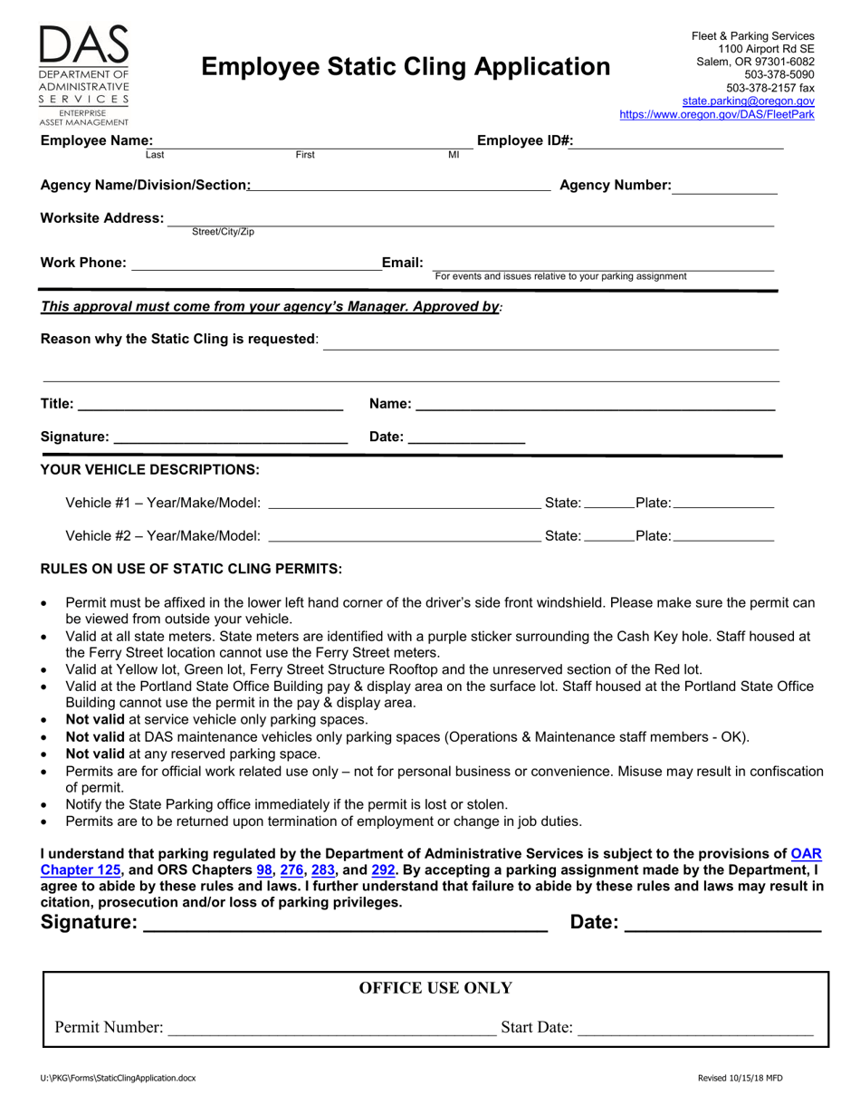 Oregon Employee Static Cling Application Download Fillable PDF ...