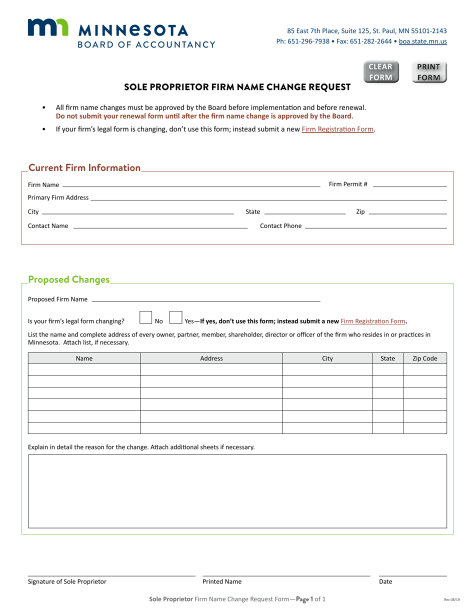 Minnesota Sole Proprietor Firm Name Change Request Download Fillable ...