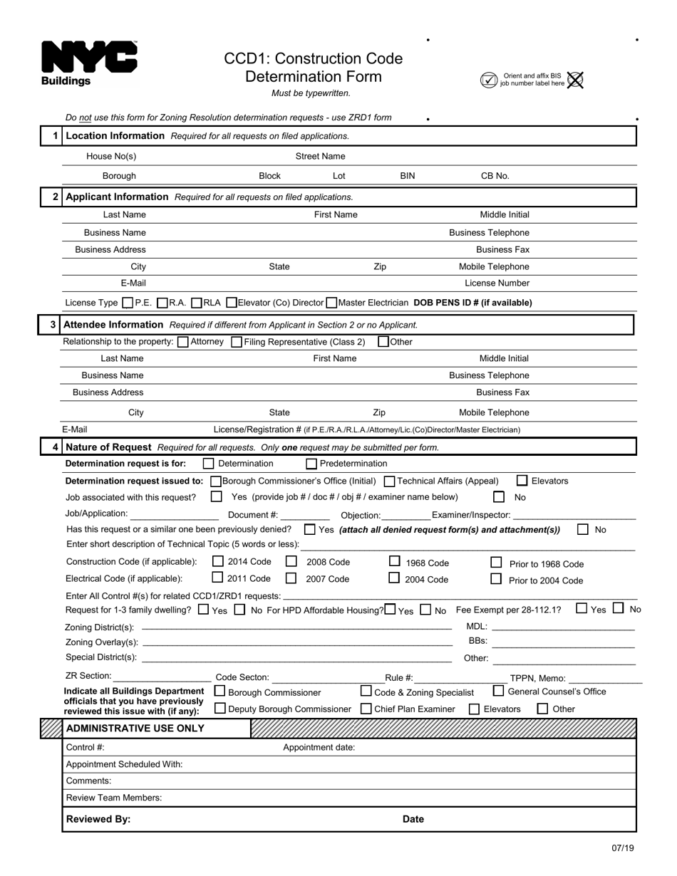 Form CCD1 - Fill Out, Sign Online and Download Fillable PDF, New York ...