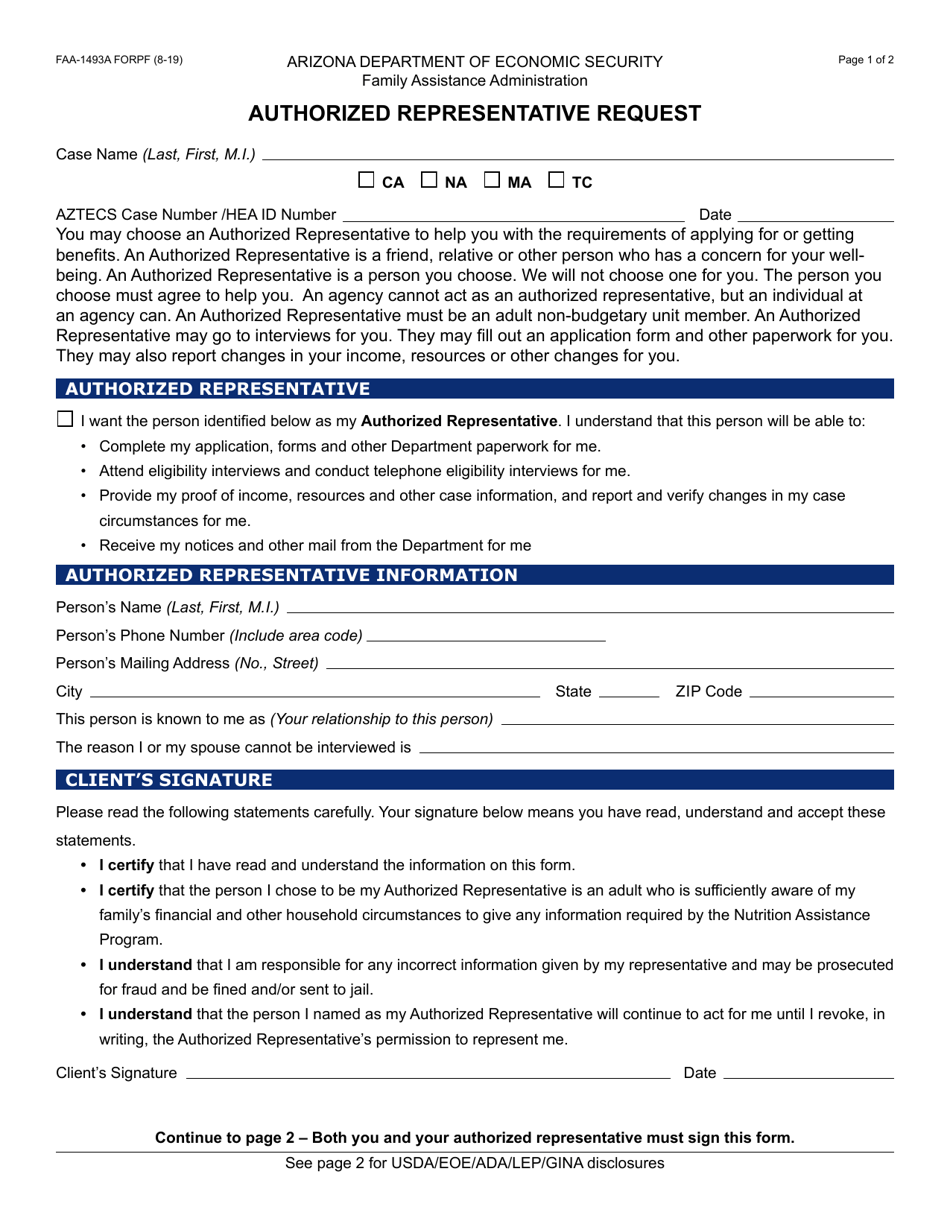 Form FAA-1493A - Fill Out, Sign Online and Download Fillable PDF, Arizona | Templateroller