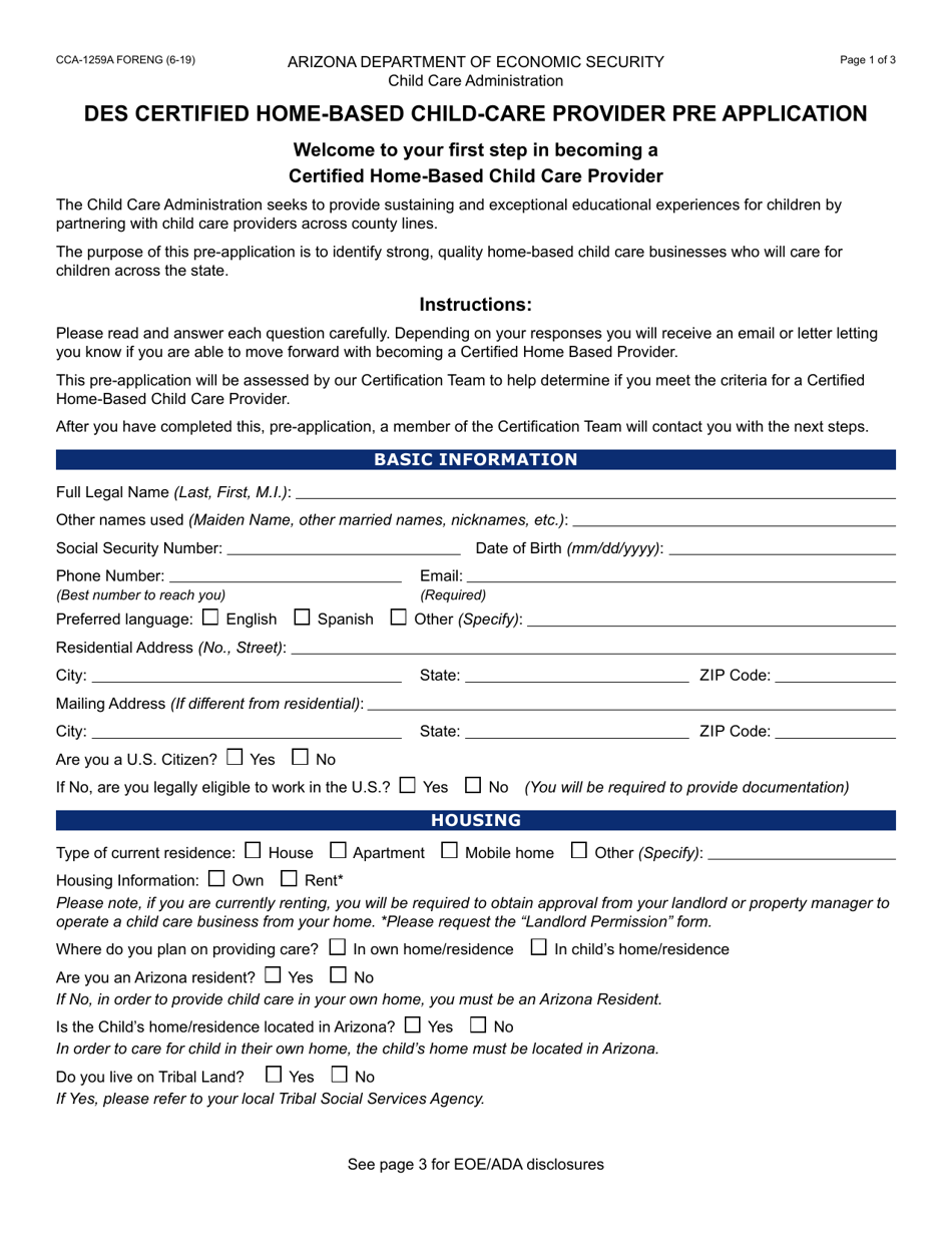 Form CCA-1259A - Fill Out, Sign Online and Download Fillable PDF ...