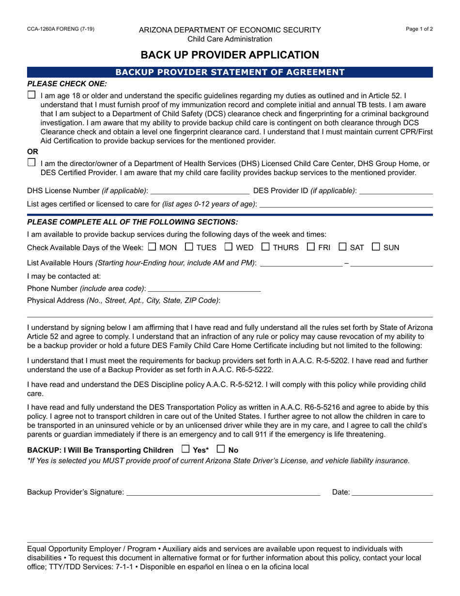 Form CCA-1260A - Fill Out, Sign Online and Download Fillable PDF ...
