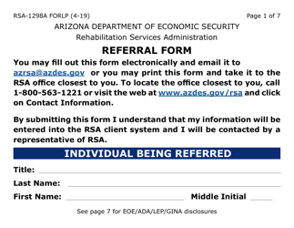 Form RSA-1298A-LP Download Fillable PDF or Fill Online Referral Form ...