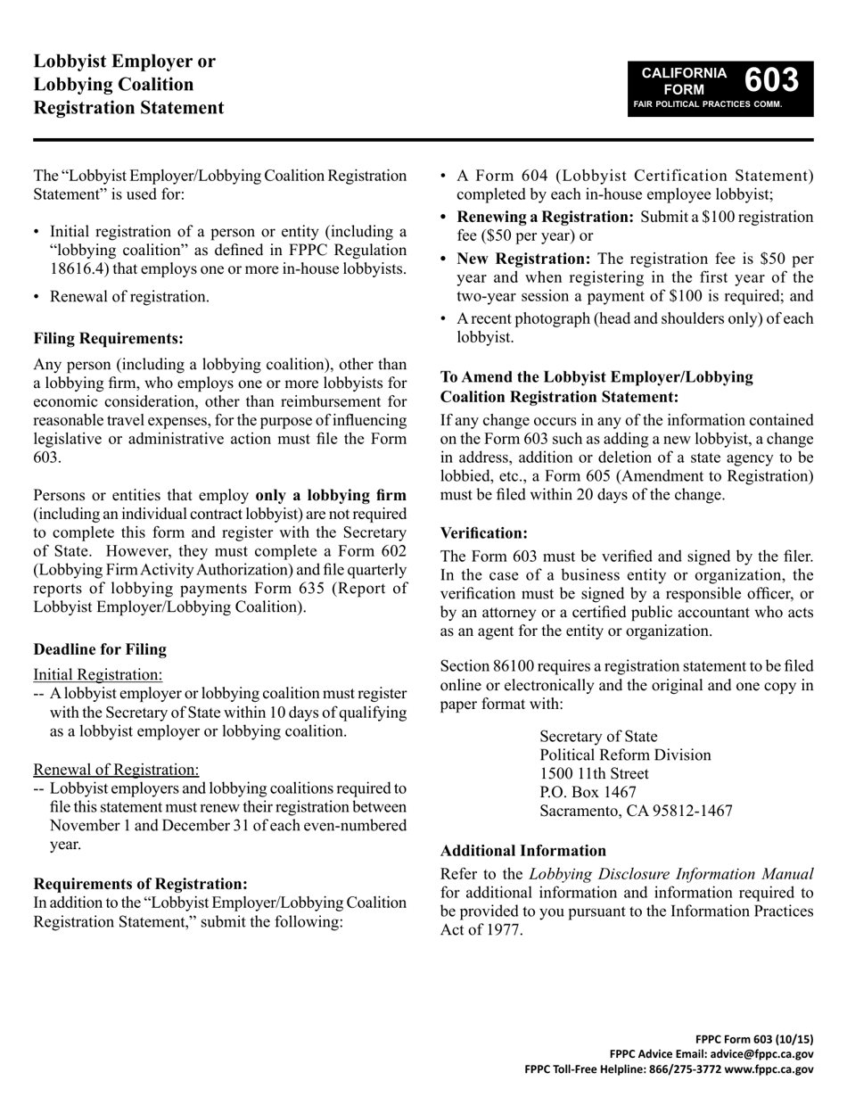 Form 603 - Fill Out, Sign Online and Download Printable PDF, California ...