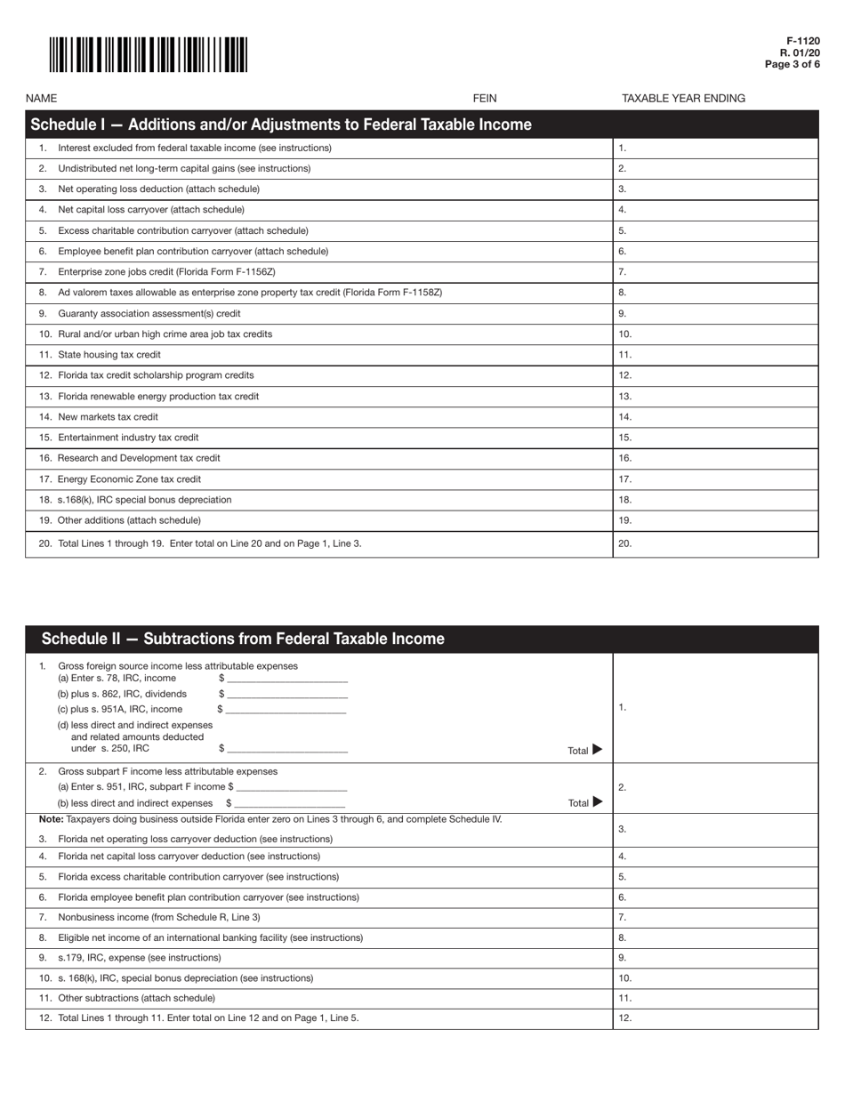 Form F-1120 Download Printable PDF or Fill Online Florida Corporate ...
