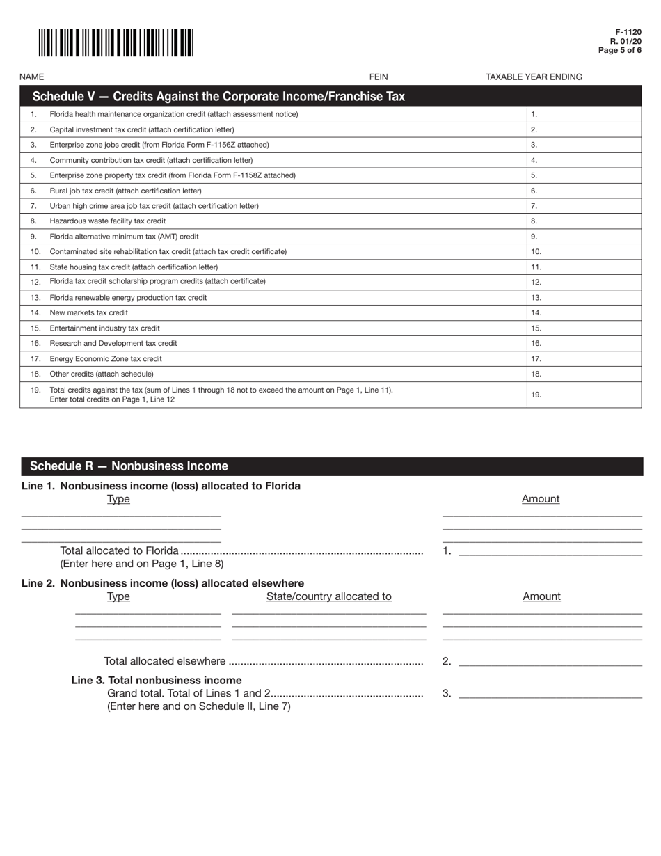 Form F-1120 Download Printable PDF or Fill Online Florida Corporate ...