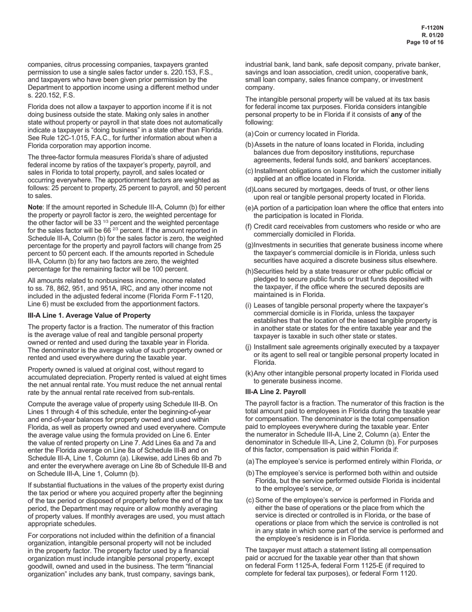 Download Instructions for Form F-1120 Florida Corporate Income ...