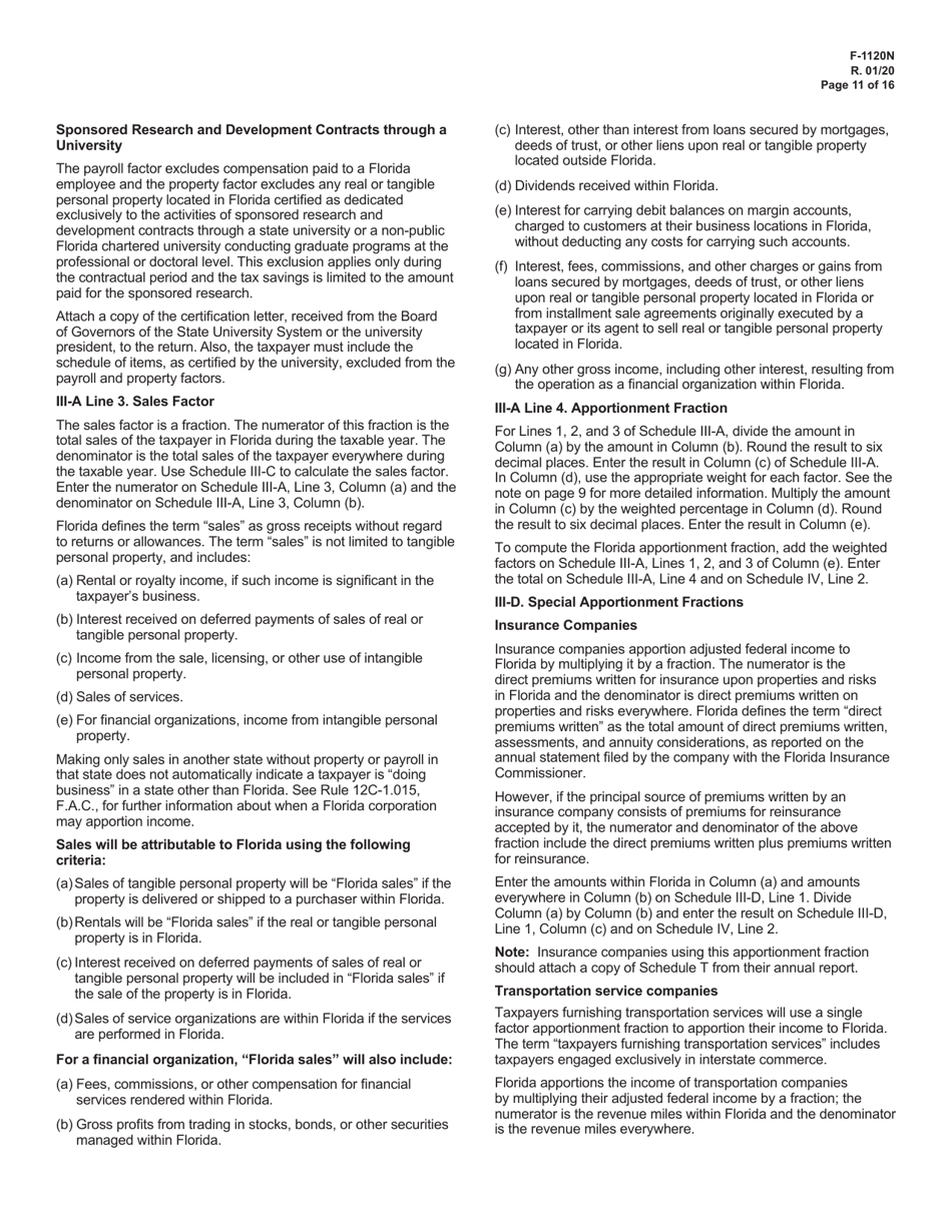 Download Instructions for Form F-1120 Florida Corporate Income ...