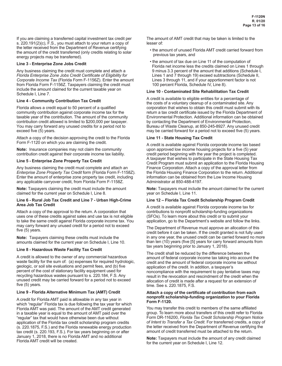 Download Instructions for Form F-1120 Florida Corporate Income ...