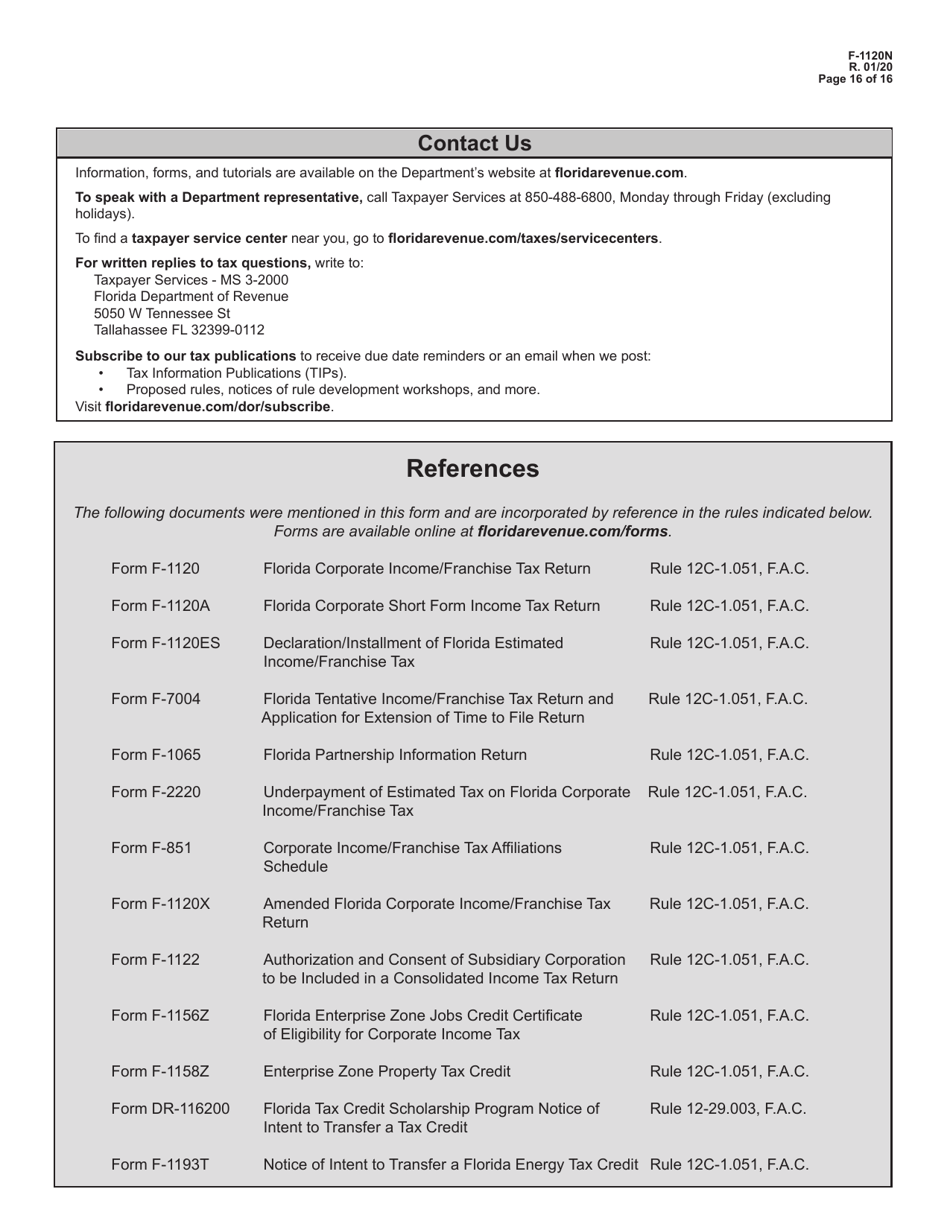 Download Instructions for Form F-1120 Florida Corporate Income ...