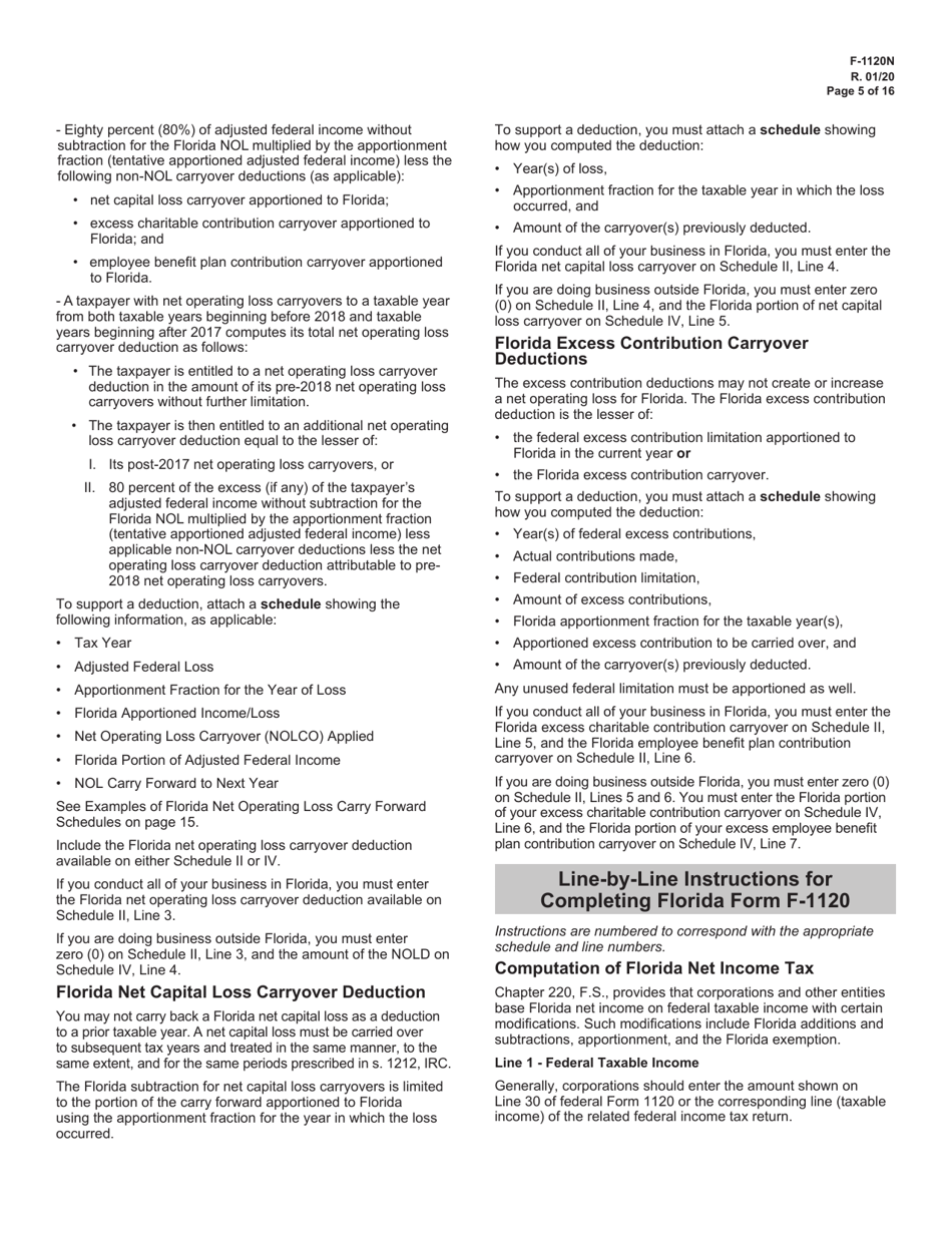 Download Instructions for Form F-1120 Florida Corporate Income ...
