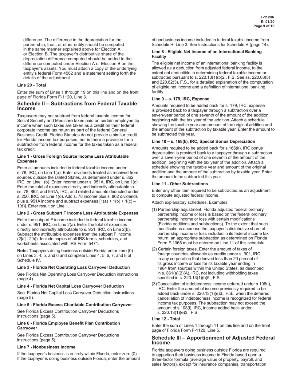 Download Instructions for Form F-1120 Florida Corporate Income ...