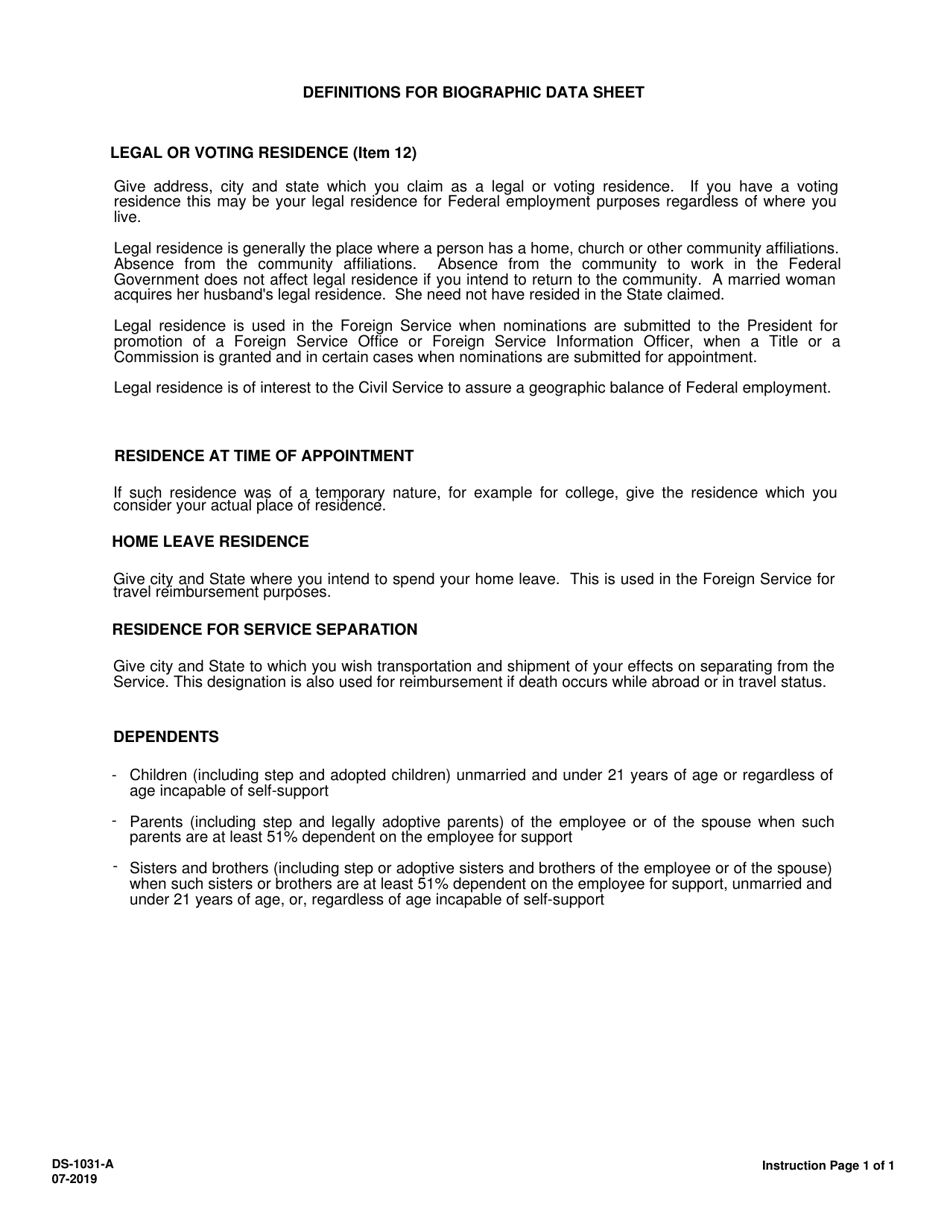 Form DS-1031-A - Fill Out, Sign Online and Download Fillable PDF ...