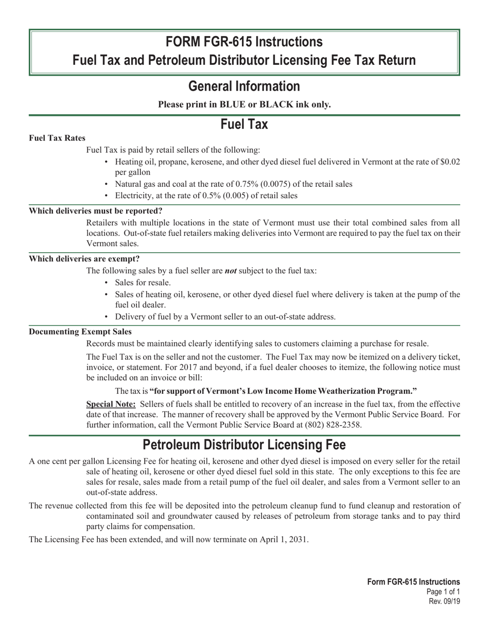 Download Instructions for VT Form FGR-615 Fuel Tax and Petroleum ...