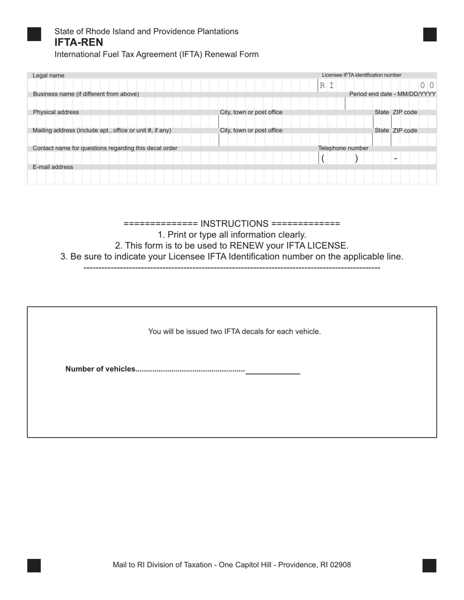 Form IFTA-REN - Fill Out, Sign Online and Download Printable PDF, Rhode ...