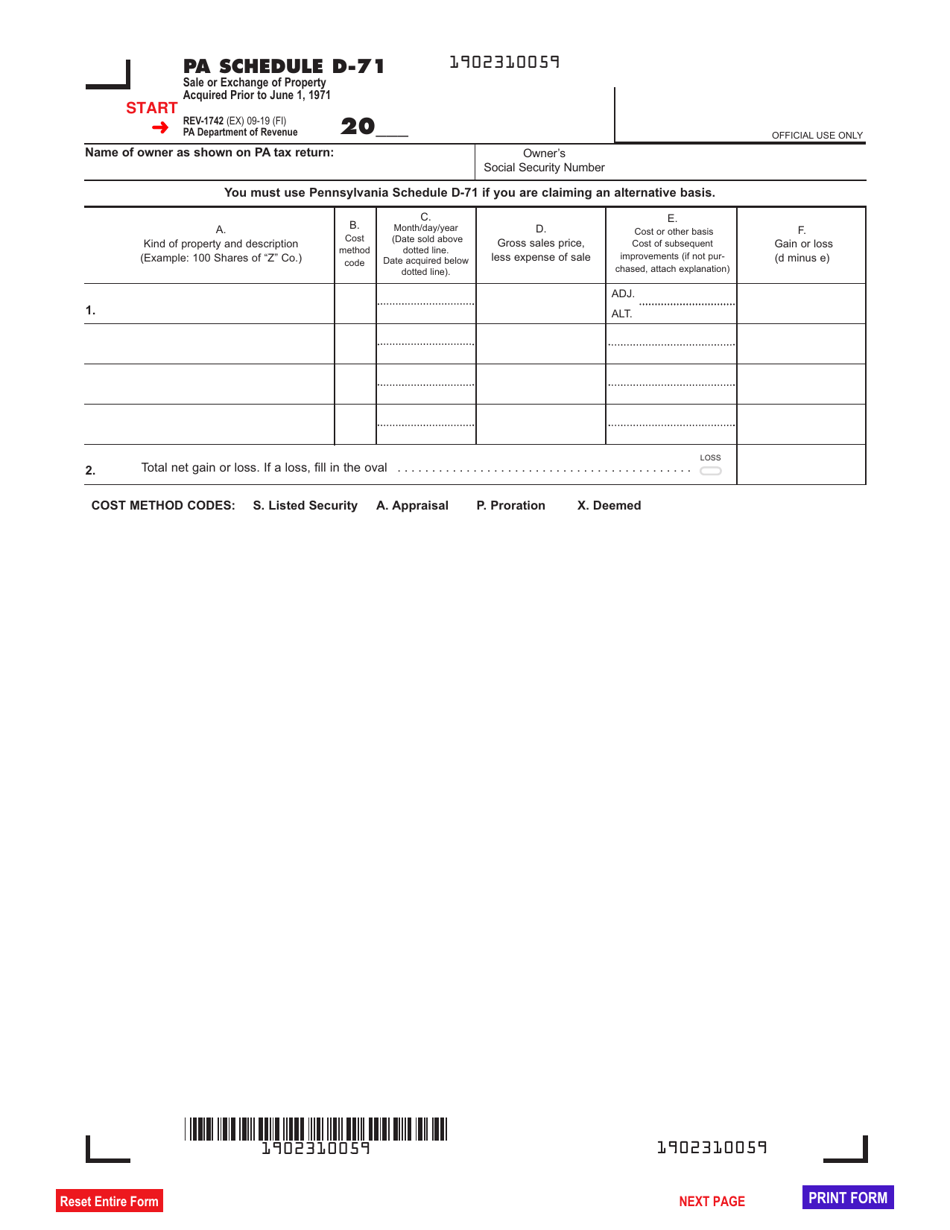 Form REV-1742 Schedule D-71 Download Fillable PDF or Fill Online Sale ...