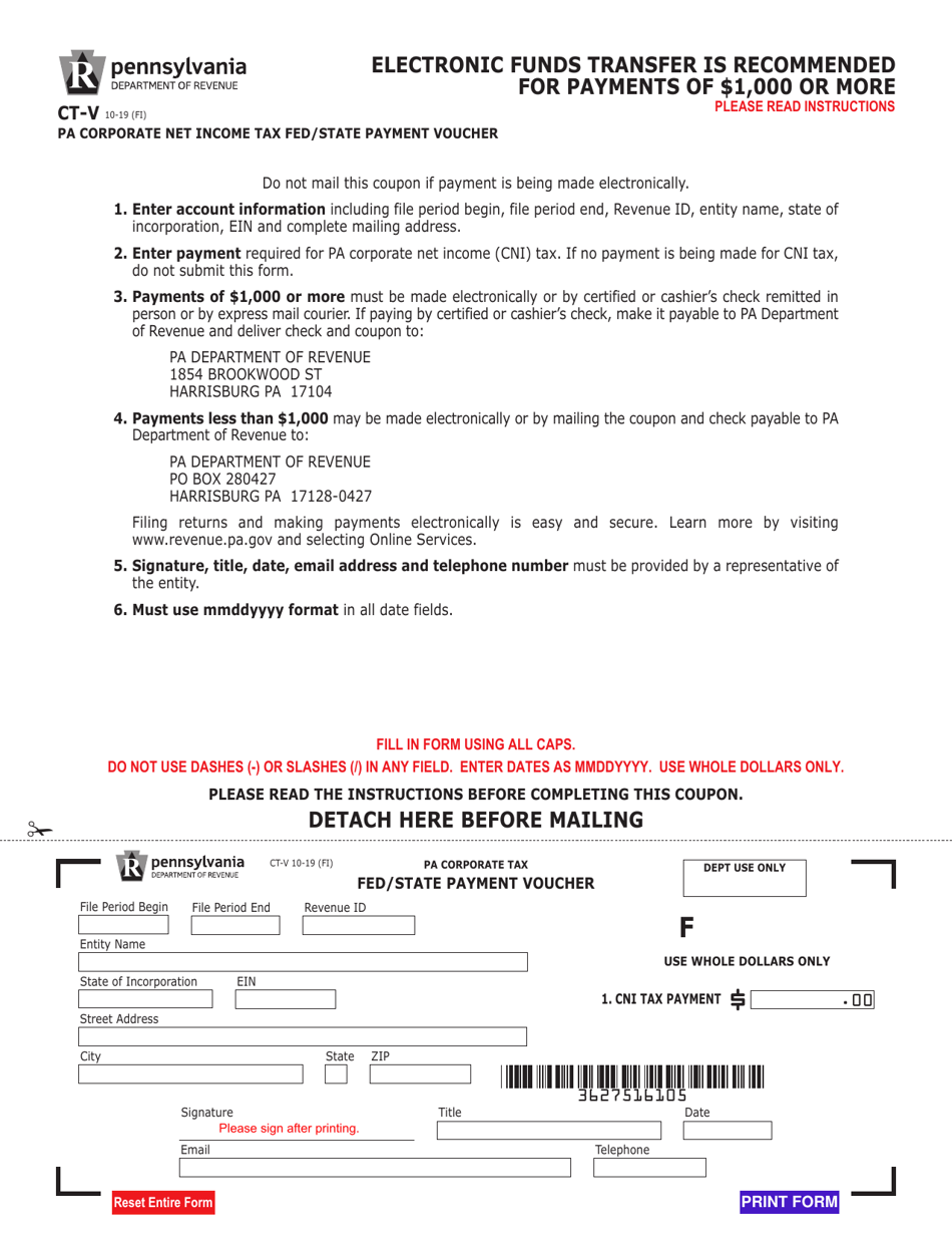 Form CT-V Download Fillable PDF or Fill Online Pa Corporate Net Income ...