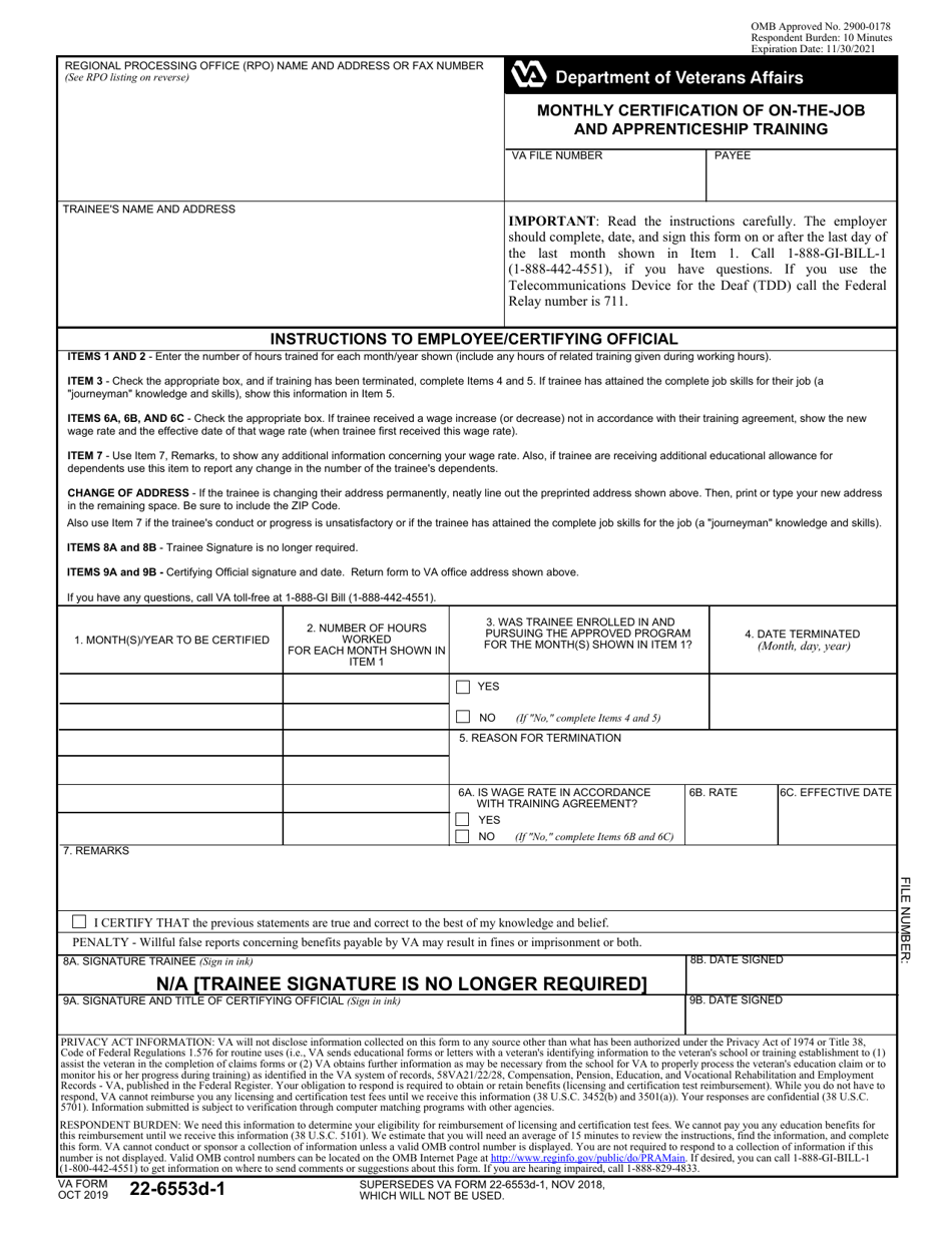 VA Form 22-6553D-1 Download Fillable PDF or Fill Online Monthly ...