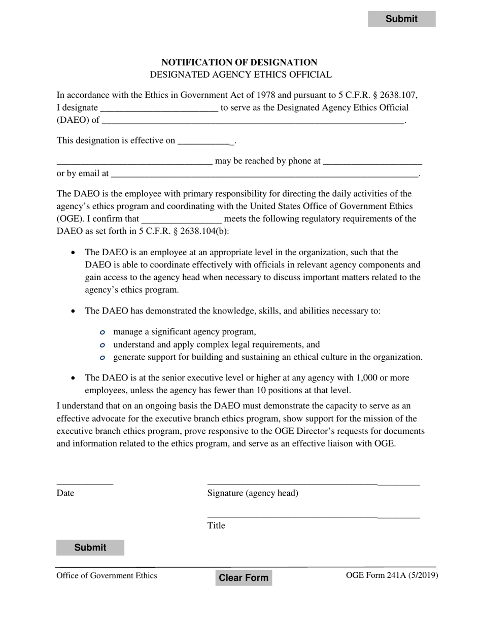 OGE Form 241A - Fill Out, Sign Online and Download Printable PDF ...