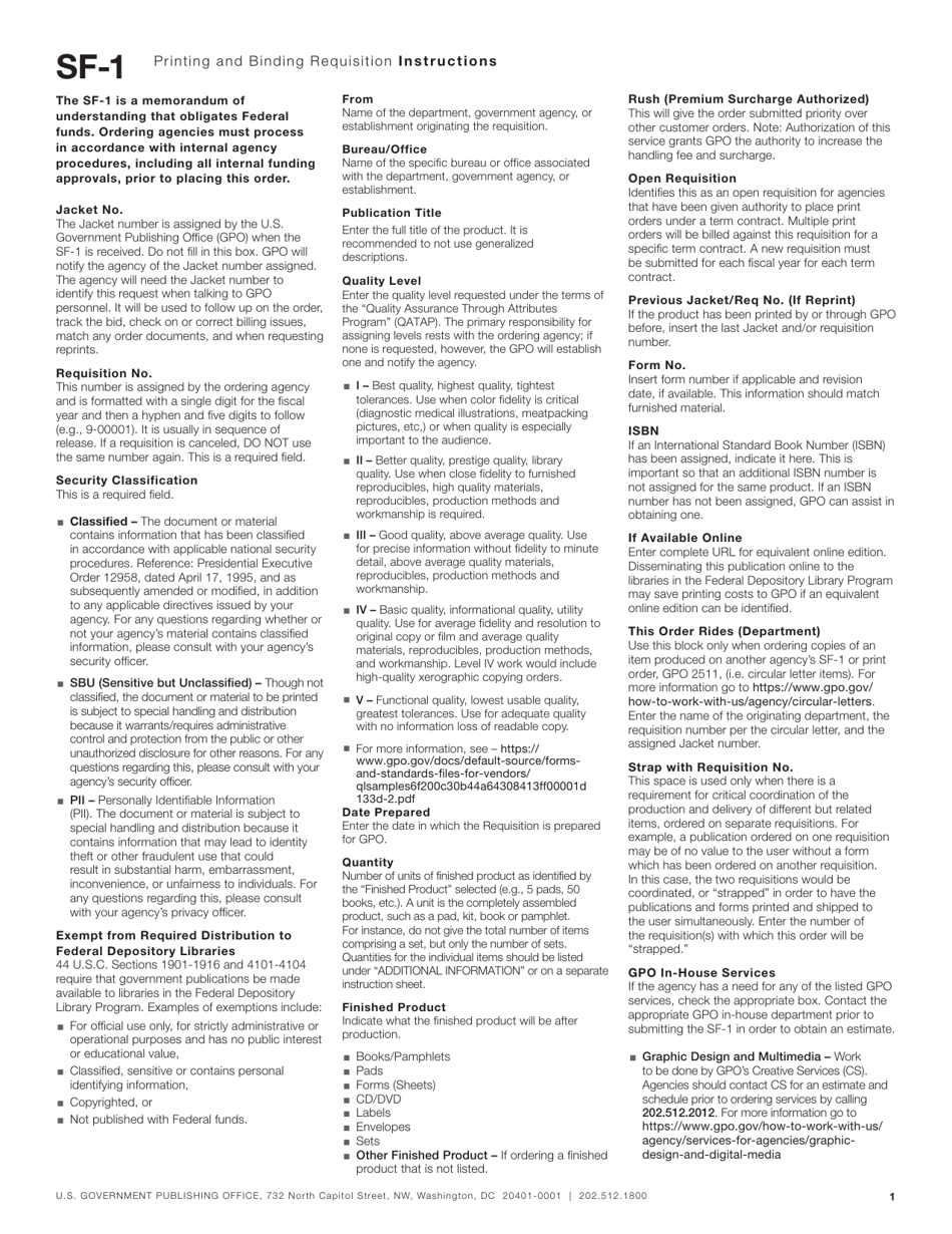 Download Instructions for Form SF-1 Printing and Binding Requisition ...