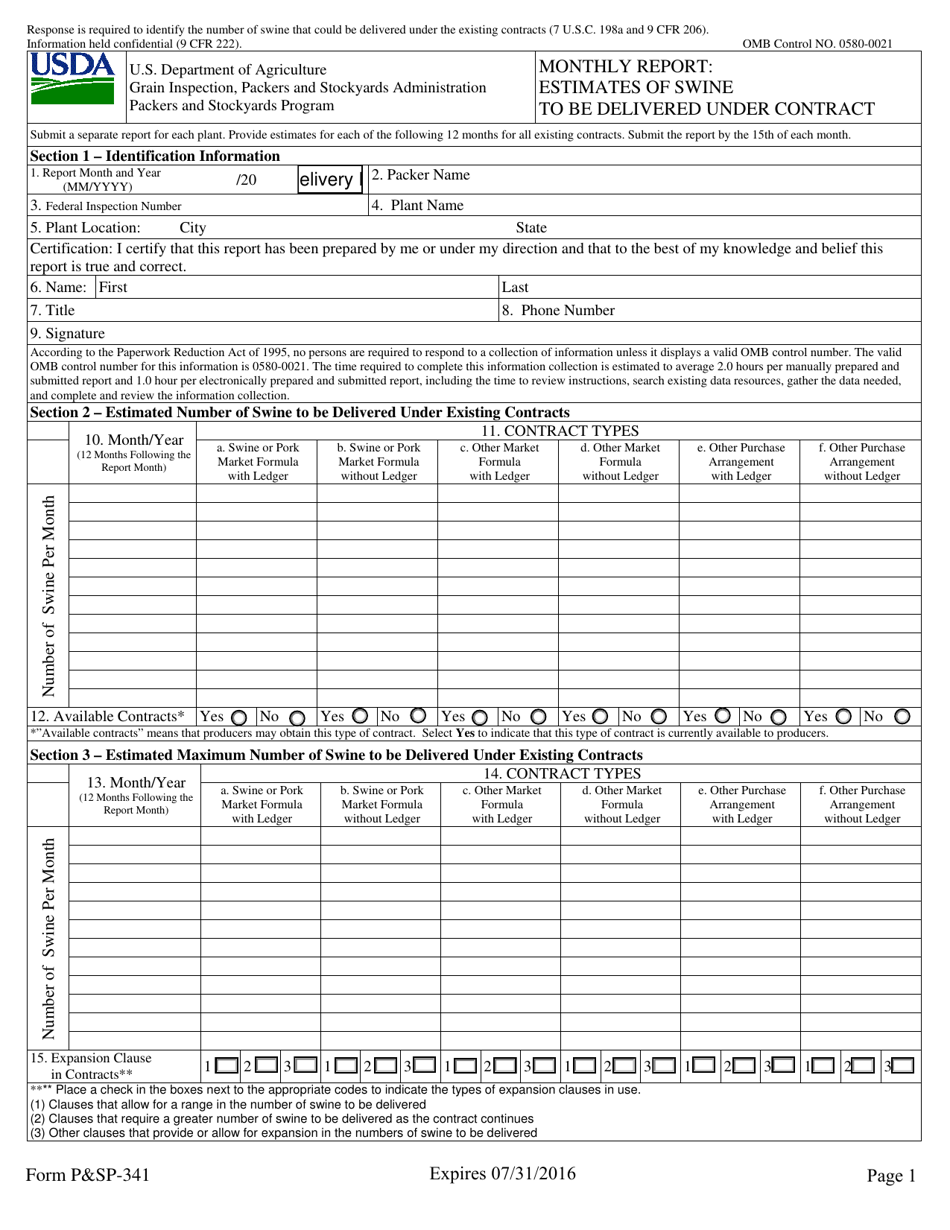 Form P&SP-341 - Fill Out, Sign Online and Download Fillable PDF ...