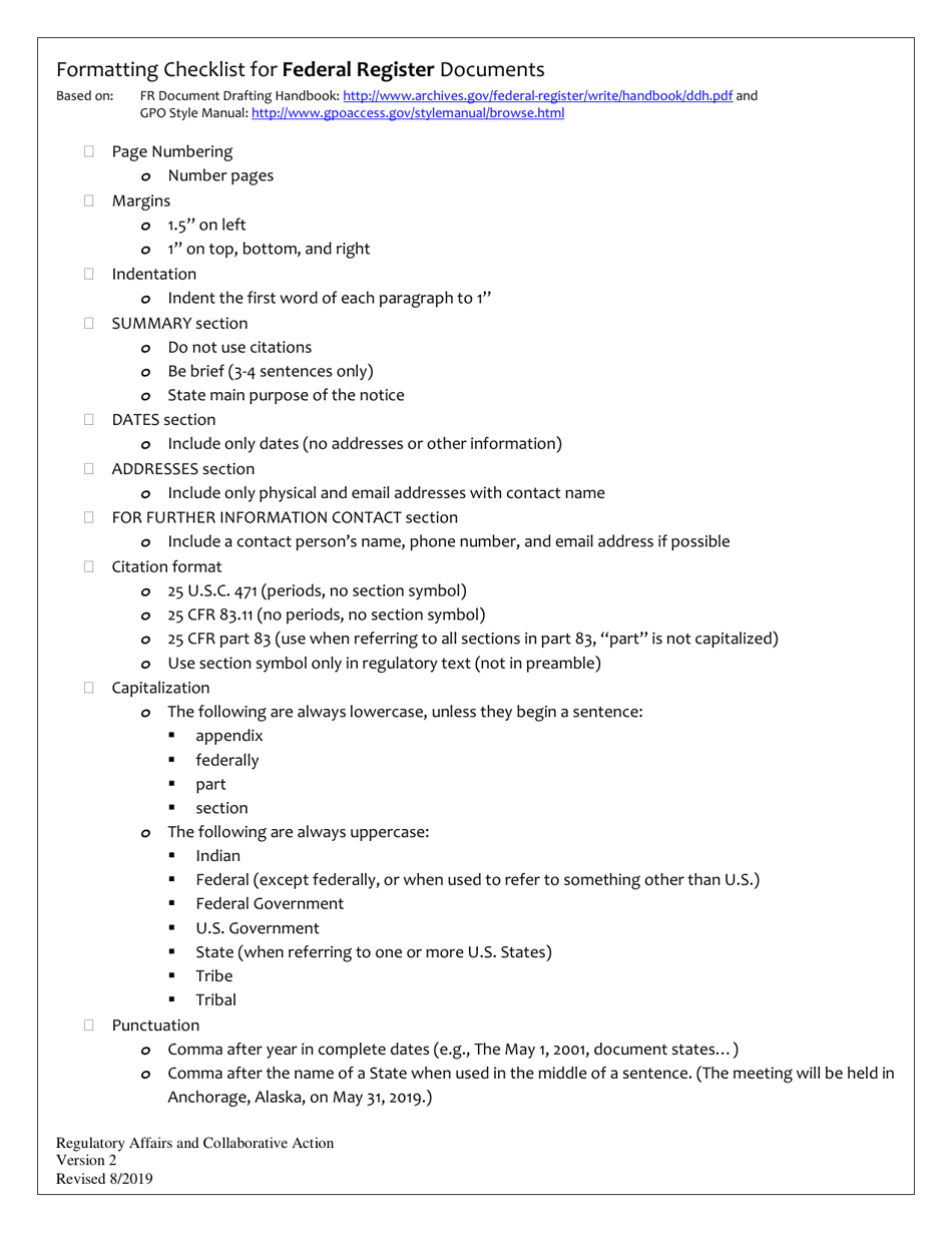 Formatting Checklist for Federal Register Documents - Fill Out, Sign ...