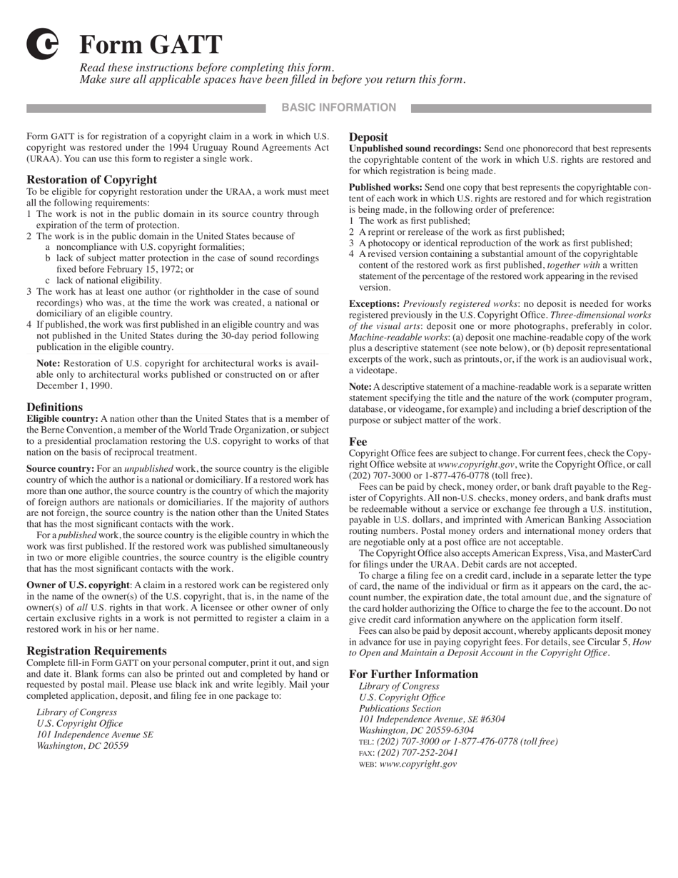 Form GATT - Fill Out, Sign Online and Download Fillable PDF ...
