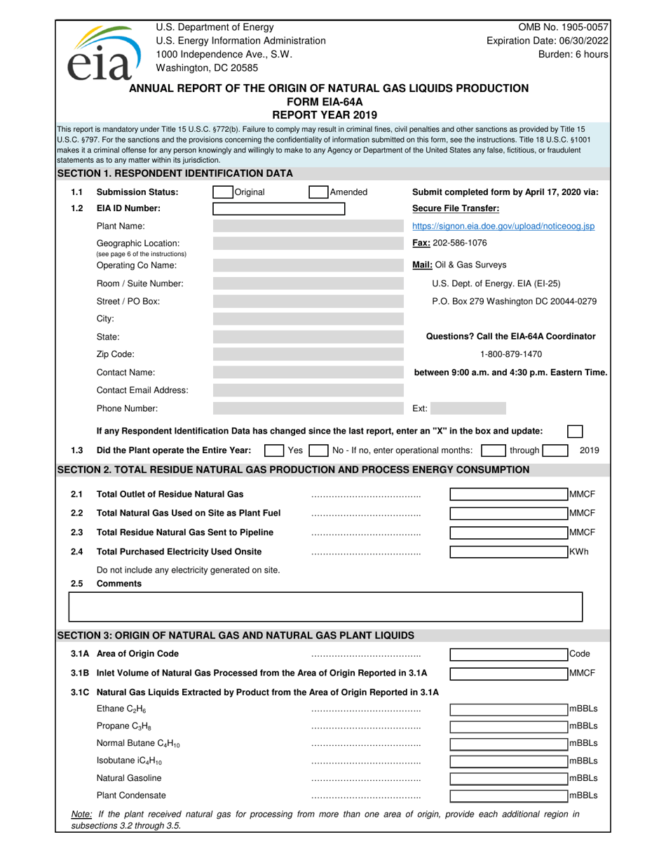 Form EIA-64A - 2019 - Fill Out, Sign Online and Download Printable PDF ...