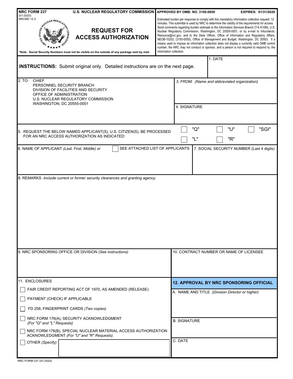 NRC Form 237 - Fill Out, Sign Online and Download Fillable PDF ...