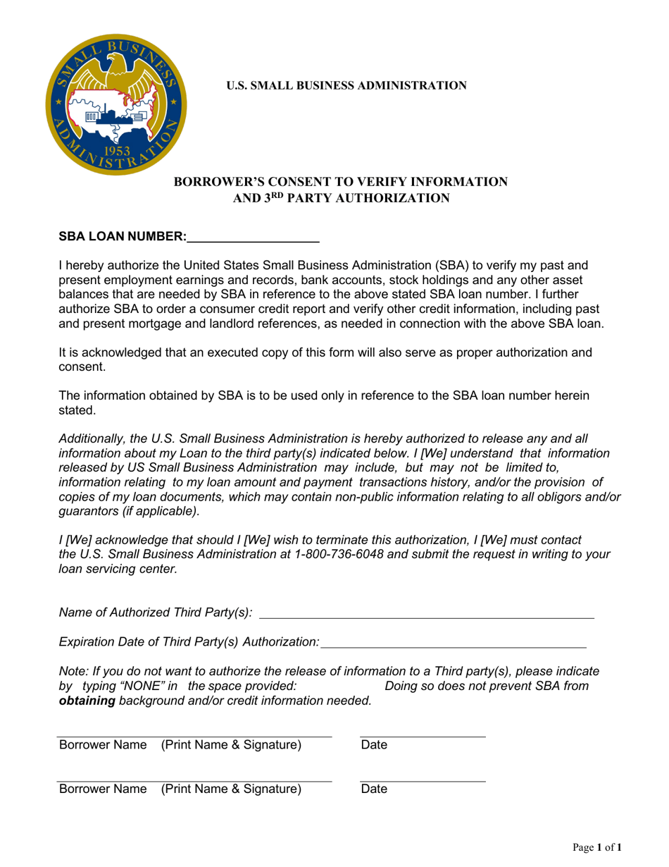 Borrower s Consent To Verify Information And Third Party Authorization 