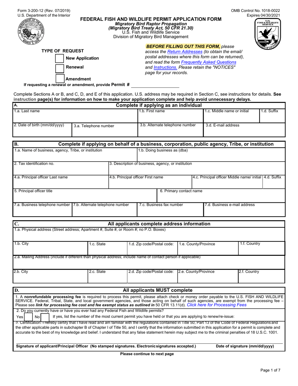 FWS Form 3-200-12 Download Fillable PDF or Fill Online Federal Fish and ...