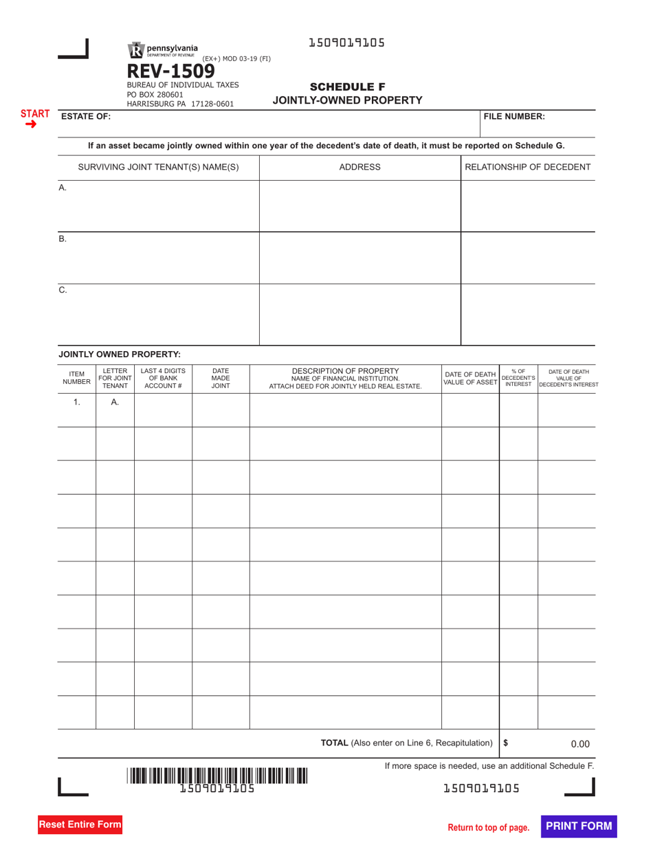 Form REV-1509 Schedule F Download Fillable PDF or Fill Online Jointly ...
