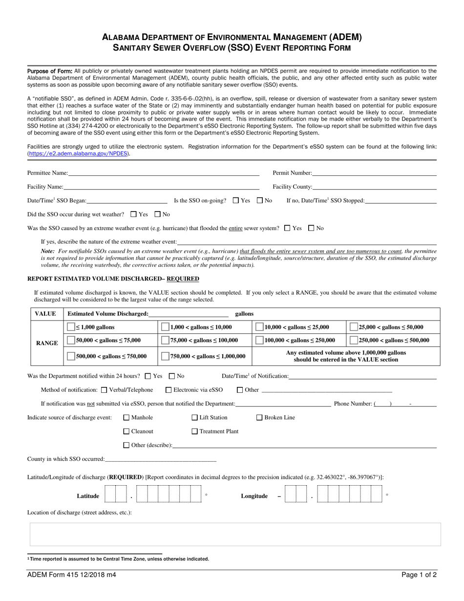 ADEM Form 415 - Fill Out, Sign Online and Download Fillable PDF ...
