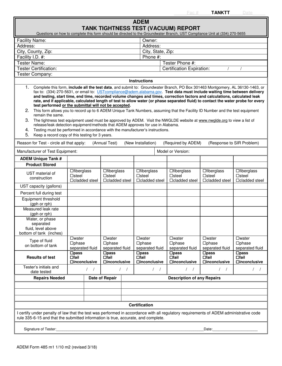ADEM Form 485 - Fill Out, Sign Online and Download Printable PDF ...