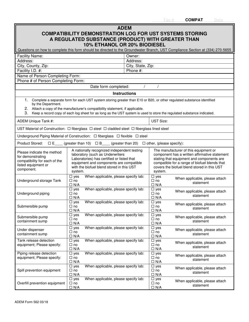 ADEM Form 562 Download Printable PDF or Fill Online Compatibility ...