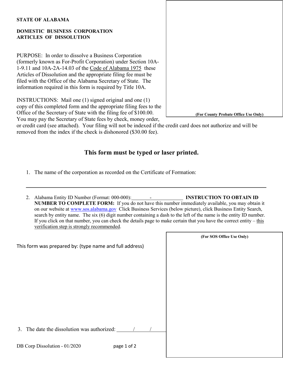 Alabama Domestic Business Corporation Articles of Dissolution - Fill ...