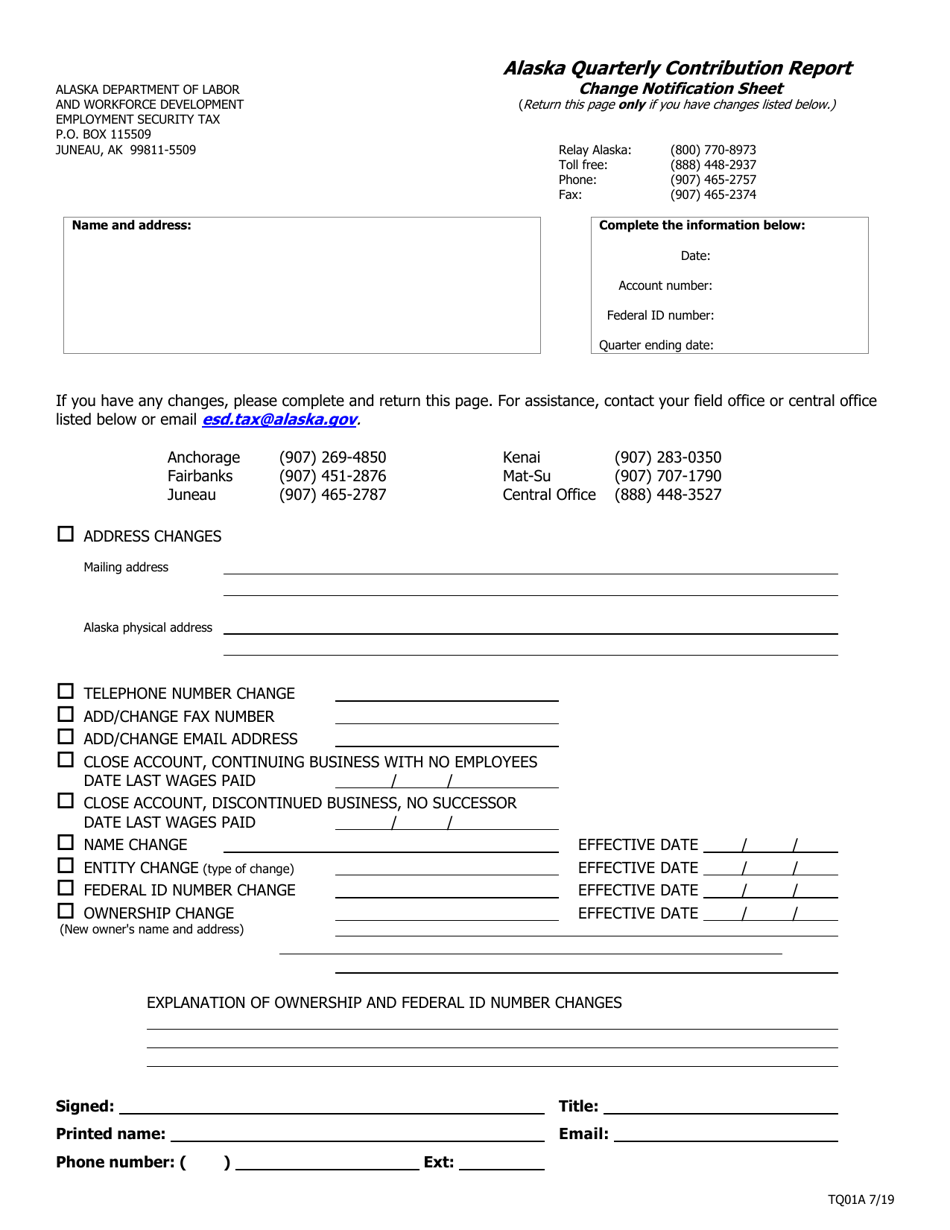 Form TQ01A Download Printable PDF or Fill Online Alaska Quarterly ...