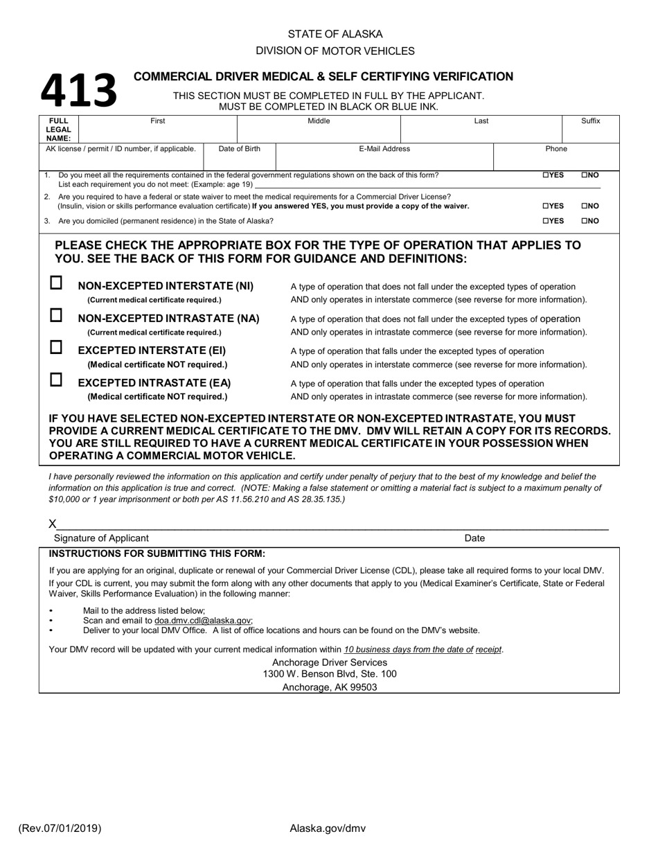 Form 413 Download Fillable PDF or Fill Online Commercial Driver Medical ...