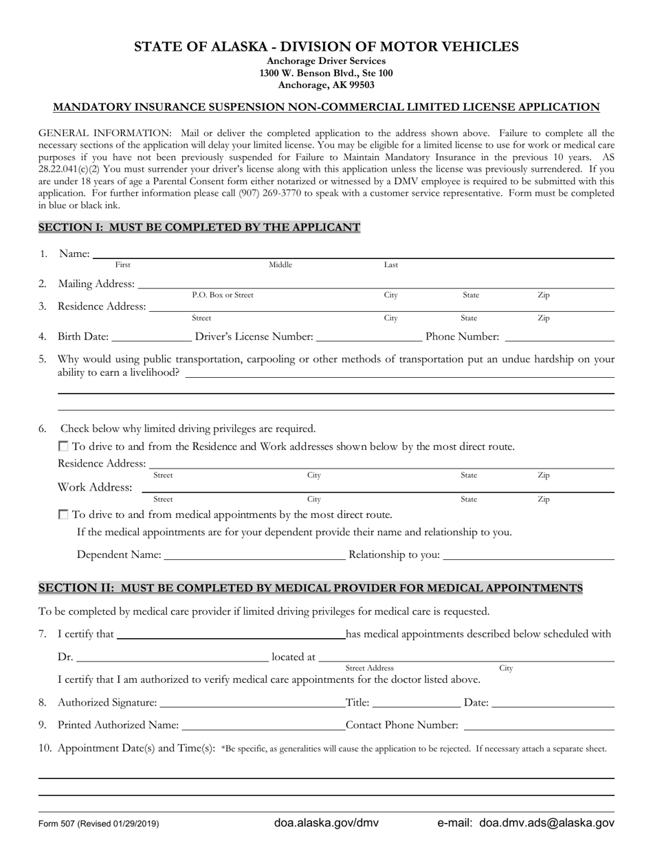 Form 507 - Fill Out, Sign Online and Download Printable PDF, Alaska ...