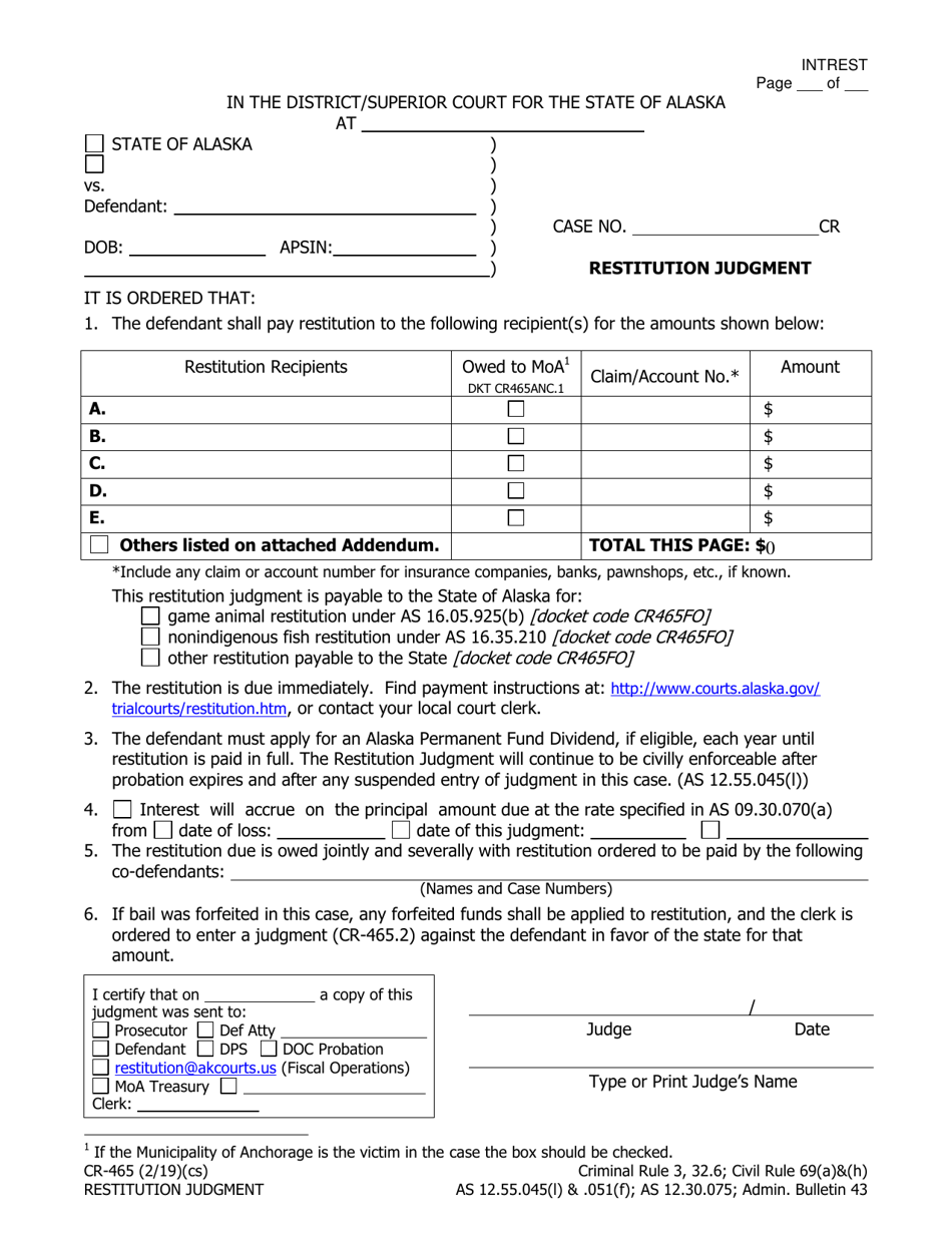 Form CR-465 - Fill Out, Sign Online and Download Fillable PDF, Alaska ...