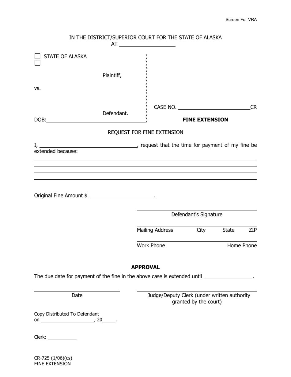 Form CR-725 - Fill Out, Sign Online and Download Fillable PDF, Alaska ...