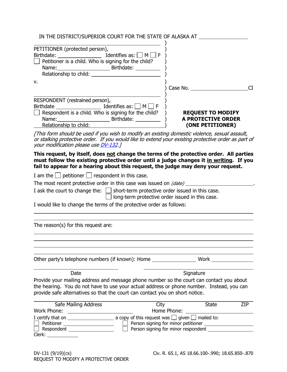 Form DV-131 - Fill Out, Sign Online and Download Fillable PDF, Alaska ...